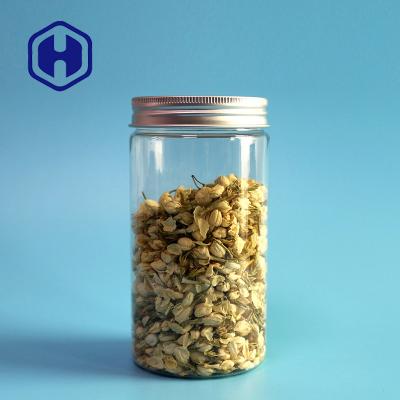 China 490ml Transparent PET Plastic Jar 70mm Diameter with Aluminum Cover for Snacks for sale
