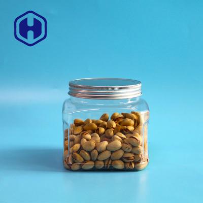 China BPA Free 1000ml PET Square Plastic Jar with Aluminum Lid Airtight Food Storage for sale