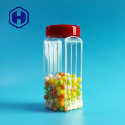 China PET Square Jar 560ml 171mm Height Bulk Nuts Cashews Scented Tea Dried Vegetable Plastic Cover for sale