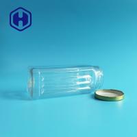 China Transparent PET Plastic Jar 590ml 20oz Square Tinplate Metal Lid Dog Treat Food Packaging for sale