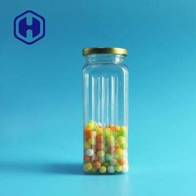China Transparent PET Plastic Jar 590ml 20oz Square Tinplate Metal Lid Dog Treat Food Packaging for sale