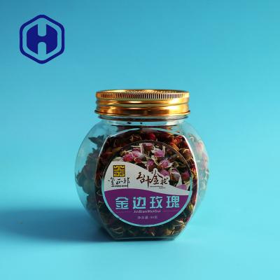 China Clear PET Plastic Jars 12oz 365ml with Aluminum Cover for Dry Flowers Nuts Food Packaging for sale