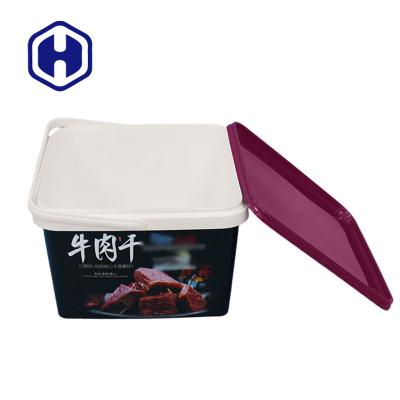 China Square 2L Plastic IML Container Eco Friendly Cracker Biscuit Packaging Box with Lid Handle for sale