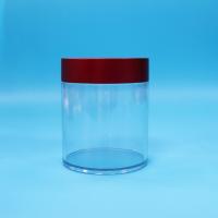 China Food Grade PET Plastic Round Jar 550ml 95mm Screw Red Lid Transparent Candy Cookie Container for sale