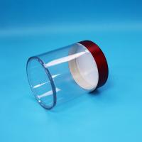 China Food Grade PET Plastic Round Jar 550ml 95mm Screw Red Lid Transparent Candy Cookie Container for sale
