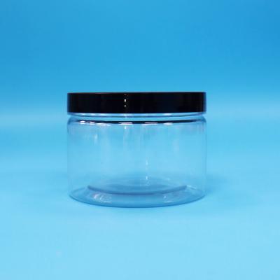 China Clear PET Plastic Round Food Grade Cookie Sweet Jars 370ml 98mm Diameter Leak Proof for sale