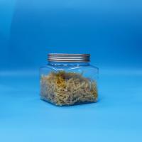 China Food Grade PET Transparent Square Plastic Grip Jar 1260ml with Aluminium Lid for sale