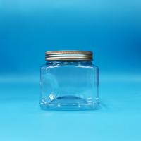 China Food Grade PET Transparent Square Plastic Grip Jar 1260ml with Aluminium Lid for sale