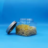 China Food Grade PET Transparent Square Plastic Grip Jar 1260ml with Aluminium Lid for sale