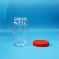 China Transparent PET Plastic Round Food Jar 400ml 98mm Diameter Red Screw Cap for sale
