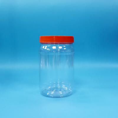 China Transparent PET Plastic Round Food Jar 400ml 98mm Diameter Red Screw Cap for sale