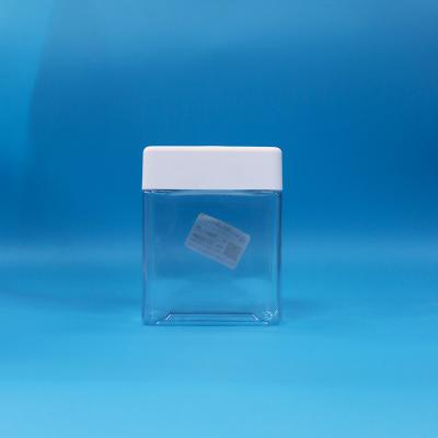 China Transparency PET Candy Snack Plastic Food Grade Square Jars Screw Top Lids for sale