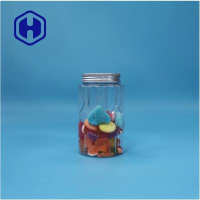 China Transparent Round Plastic PET Jar 360ml 56mm Food Grade Candy Container with Aluminium Lid for sale