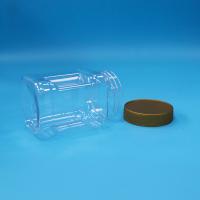 China 450ml 70mm Food Grade PET Candy Jar Airtight Clear Plastic with Brown Flat Lid for sale