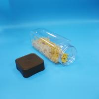 China Empty Transparent Wide Mouth Rectangle PET Plastic Candy Nuts Jar Screw Flat Cap for sale
