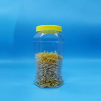 China Hexagonal Clear PET Candy Jar 1120ml Food Grade with Yellow Flat Cap 85mm Neck for sale