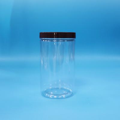 China Clear PET Plastic Snack Jar 640ml 82mm with Black Screw Cap Airtight Food Container for sale