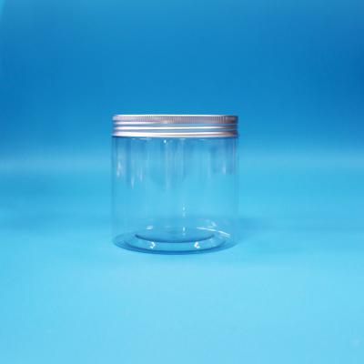 China Clear PET Plastic Cookies Jar 650ml 22oz Round Wide Mouth Cylinder with Aluminum Screw Cap for sale