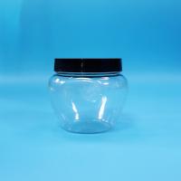 China Food Grade PET Candy Jar 520ml 17.6oz Clear Body Black Screw Lid Airtight Leakproof for sale