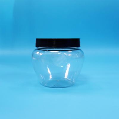 China Food Grade PET Candy Jar 520ml 17.6oz Clear Body Black Screw Lid Airtight Leakproof for sale