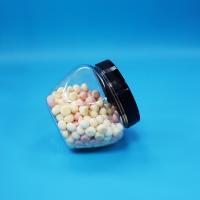 China Food Grade PET Candy Jar 520ml 17.6oz Clear Body Black Screw Lid Airtight Leakproof for sale