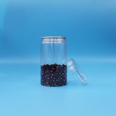 China PET Cylinder Round Plastic Sealable Clear Jar 420ml 63mm Food Grade Nut Packaging for sale
