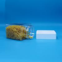 China PET Food Grade Square Jar 1100ml with Screw Top White Lid for Candy Snack Packaging for sale