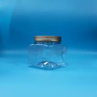 China Food Grade PET Clear Square Plastic Jar 1260ml with Aluminium Lid for Candy Snack for sale
