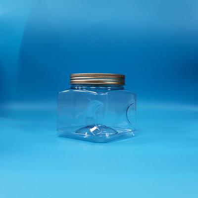 China Food Grade PET Clear Square Plastic Jar 1260ml with Aluminium Lid for Candy Snack for sale