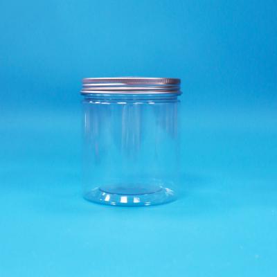 China Round Clear PET Food Grade Jar 440ml 83mm Wide Mouth with Aluminum Lid for Candy for sale