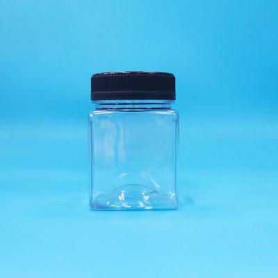 China Airtight BPA Free Square PET Plastic Candy Cookies Nut Packaging Jar 388ml 70mm for sale
