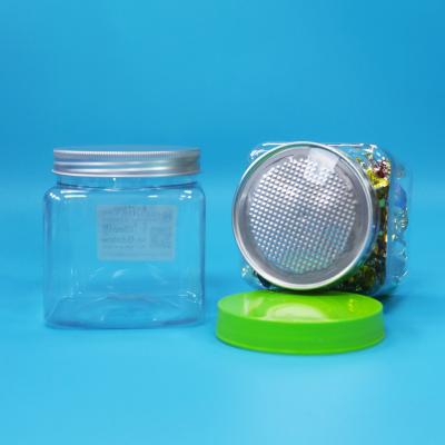 China Airtight PET Plastic Square Transparent Jar 650ml Food Grade Screw Lid for Candy Cookies for sale