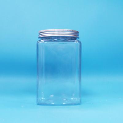 China BPA Free Square PET Plastic Noodles Candy Jar 1000ml with Screw Aluminum Cap for sale