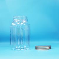 China Food Grade Clear PET Plastic Round Jar 1900ml with Aluminum Screw Flat Cap for Candy Nuts for sale