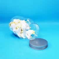 China Clear PET Plastic Round Jar 1900ml with Aluminum Screw Flat Cap for Food Candy Nuts BPA Free for sale