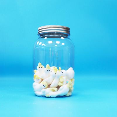 China Clear PET Plastic Round Jar 1900ml with Aluminum Screw Flat Cap for Food Candy Nuts BPA Free for sale