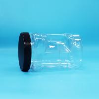 China Transparent Dried Fruit And Nuts Square Shape PET Plastic Grip Jars Black Flat Lids for sale