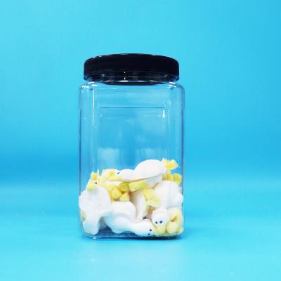 China Square Transparent PET Plastic Jar 2166ml 110mm Black Screw Lid for Baby Food Candy Cookies for sale