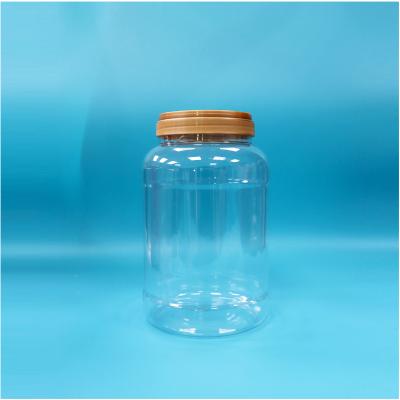 China Transparent Round Wide Mouth PET Plastic Jar 3400ml 110mm Neck Brown Cap for sale