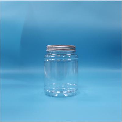 China 900ml Clear PET Plastic Jar with Aluminum Screw Cap 85mm Neck for Candy Food Storage for sale