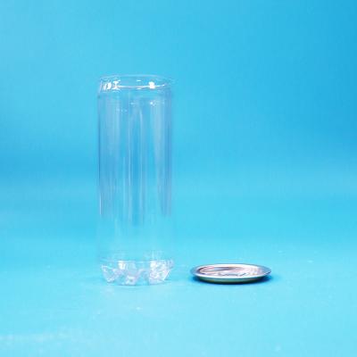China BPA Free Leak Proof Empty Transparent PET Soda Water Can 310ml 52mm Easy Open Aluminium Lid for sale