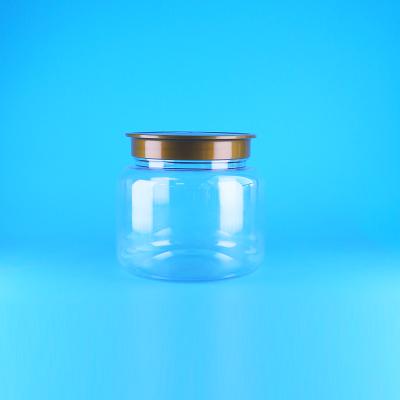 China 750ml Clear PET Round Wide Mouth Plastic Candy Chocolate Containers with Screw Lids 87mm for sale