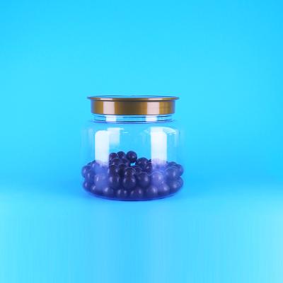 China PET Round Wide Mouth Transparent Plastic Jars 750ml 87mm with Screw Brown Caps for sale