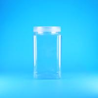 China Clear PET Square Food Grade Plastic Containers 1111ml 83mm with Aluminum Screw Lids for sale