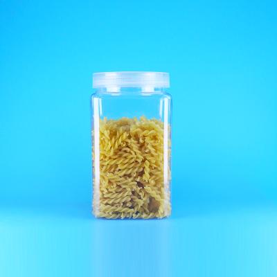 China Food Grade PET Square Plastic Jar 1111ml with Aluminum Screw Lid for Candy Dried Chili for sale