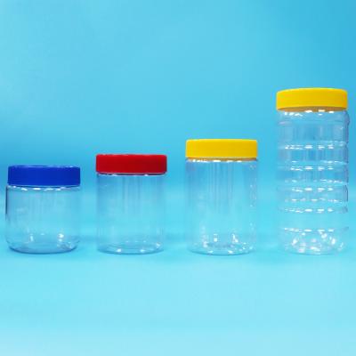China Round Transparent PET Plastic Jars 72mm 340ml 350ml 480ml 690ml Peanut Butter Food Grade Screw Lid for sale