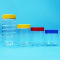 China Round PET Transparent Plastic Jars 340ml 690ml with Screw Lids for Chocolate Sauce Pistachio Butter for sale