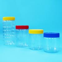 China Round PET Transparent Plastic Jars 340ml 690ml with Screw Lids for Chocolate Sauce Pistachio Butter for sale