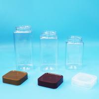 China Food Grade PET Transparent Square Plastic Jar 395ml 555ml Screw Lid for Candy Snacks Nuts for sale