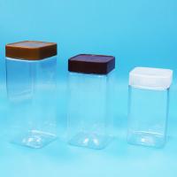 China Food Grade PET Transparent Square Plastic Jar 395ml 555ml Screw Lid for Candy Snacks Nuts for sale